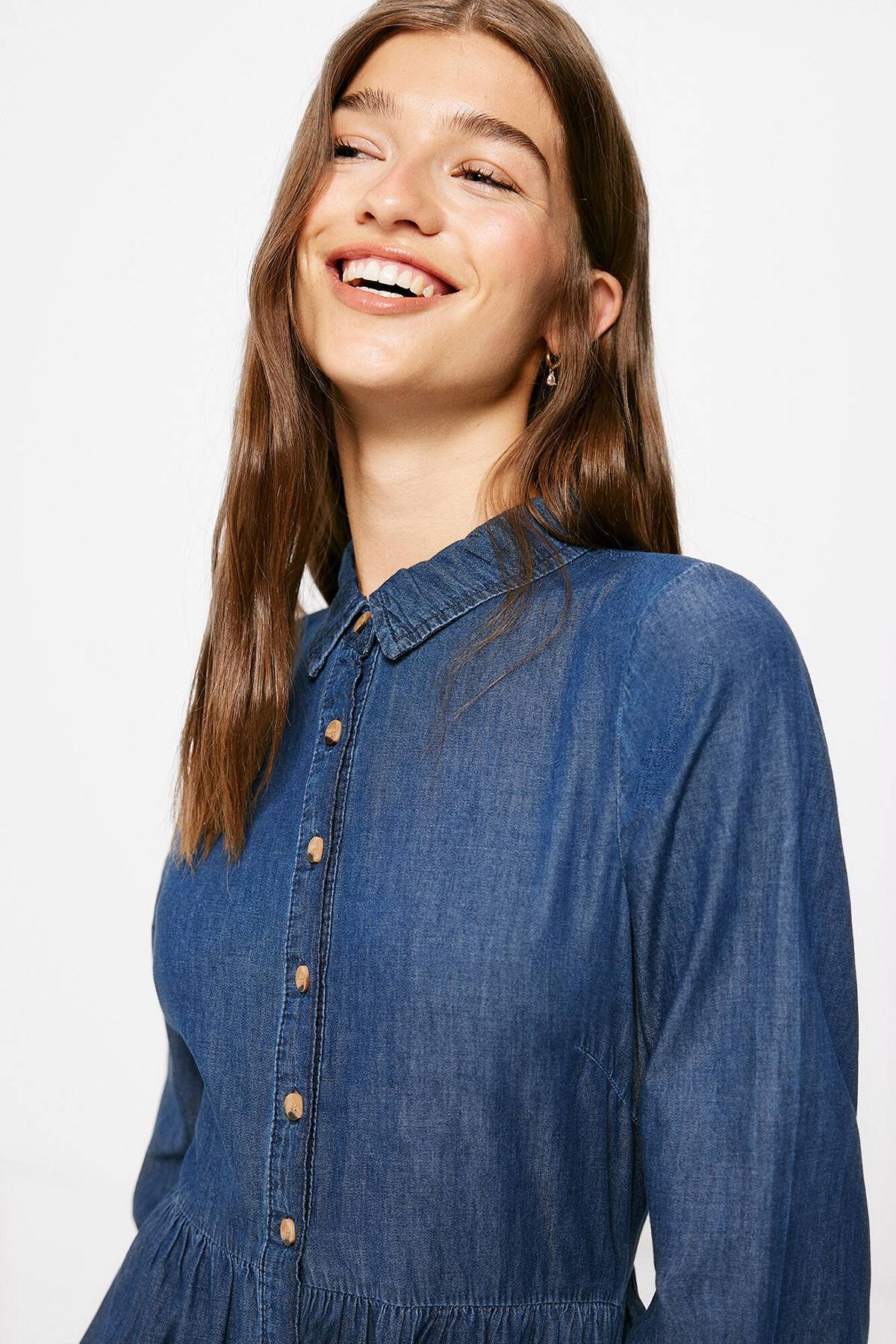 Vestido Denim Manga Larga Springfield | Deprati Tienda Online