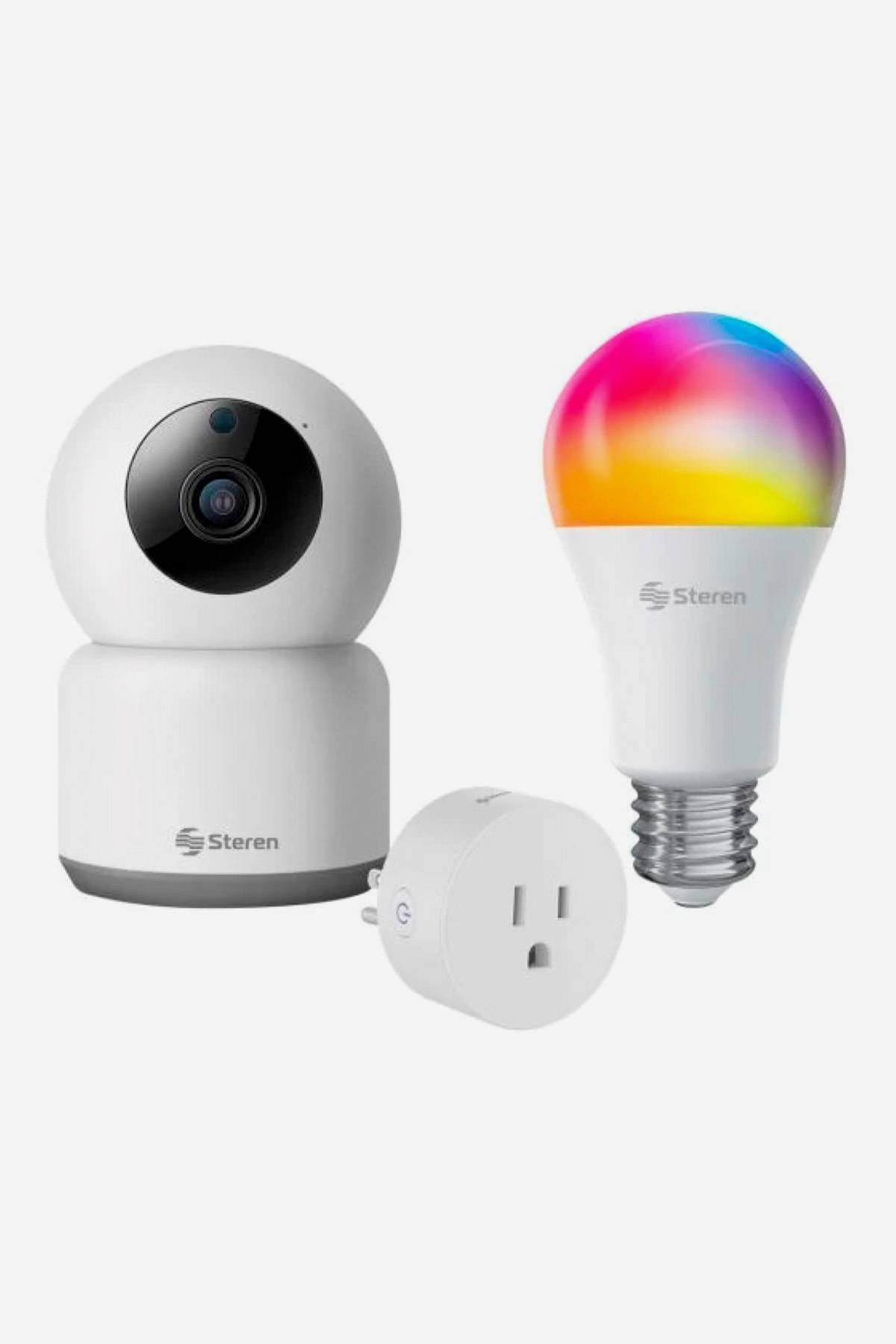 Kit Smart Home (Cámara de seguridad + Foco LED + Contacto Wifi) Steren ...