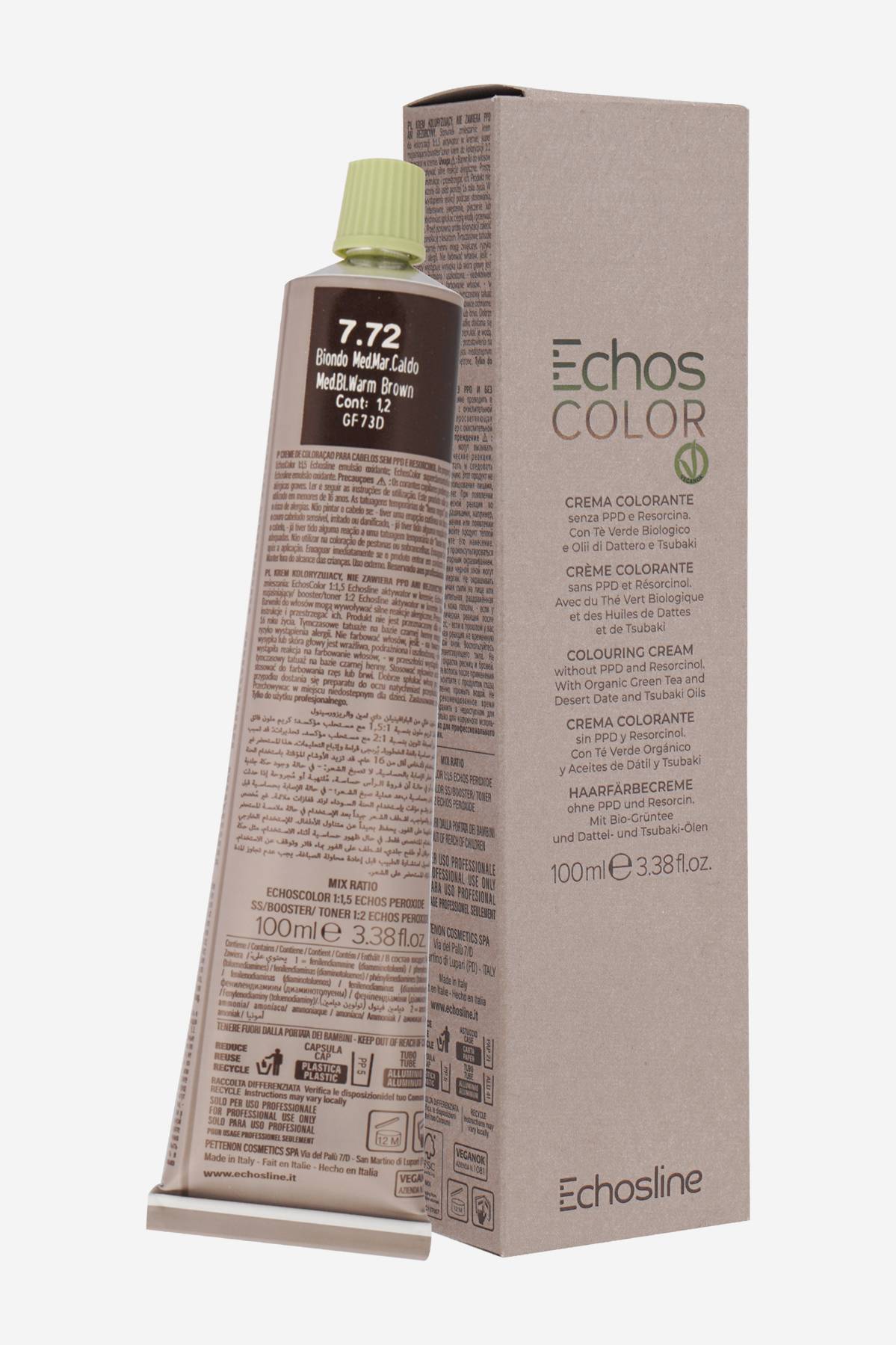 Tinte en Crema Vegano Echos Line 7.72 Rubio Medio Marrón Cálido | Deprati Tienda Online