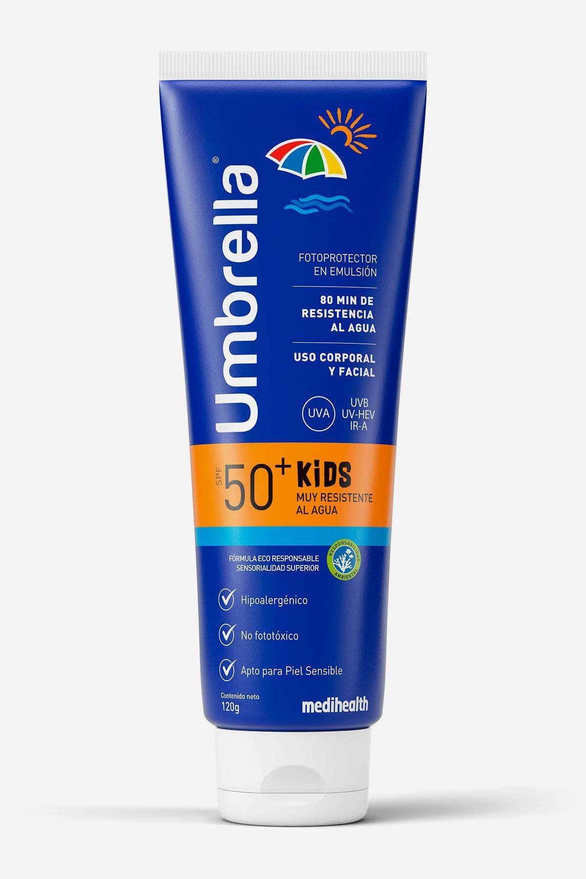 Protector Solar muy Resistente al Agua SPF 50+ Umbrella Kids 120 g | Deprati Tienda Online