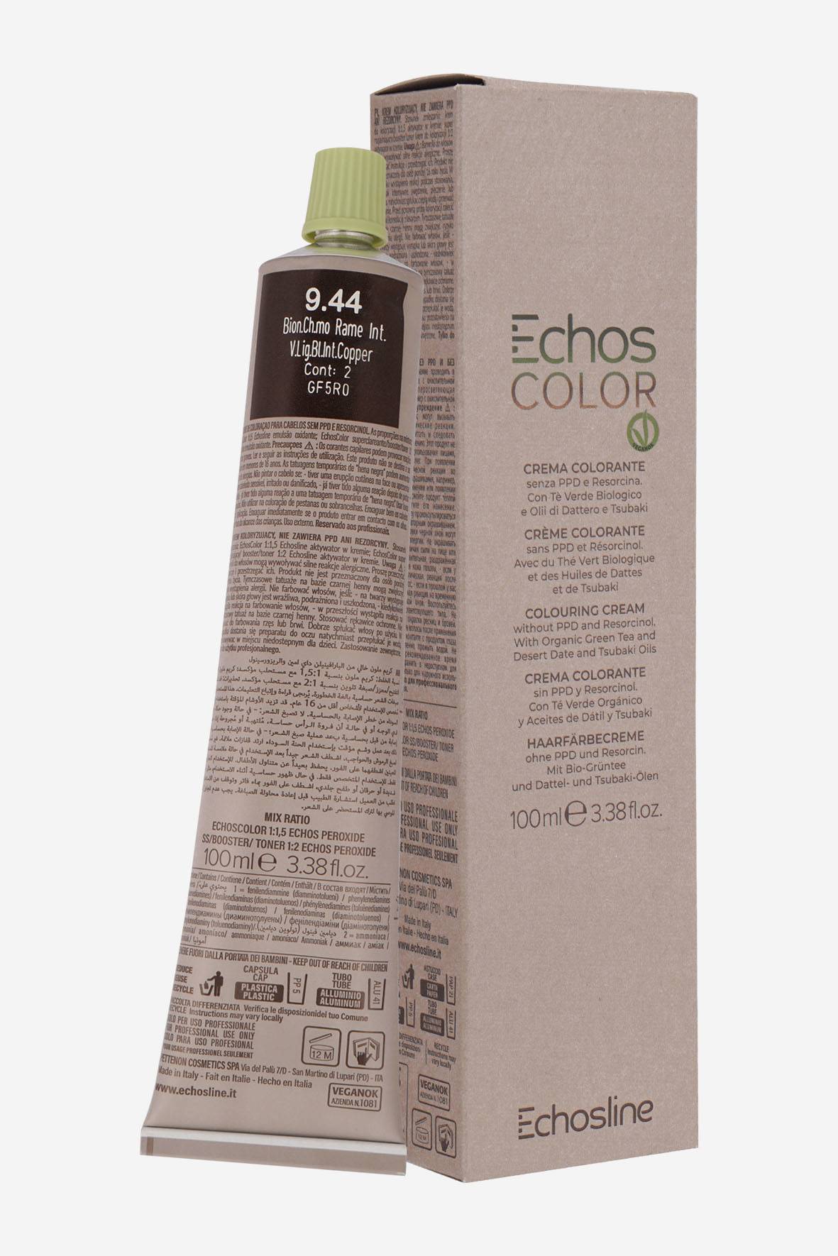 Tinte en Crema Vegano Echos Line 9.44 Rubio Clarísimo Cobre Intenso ...