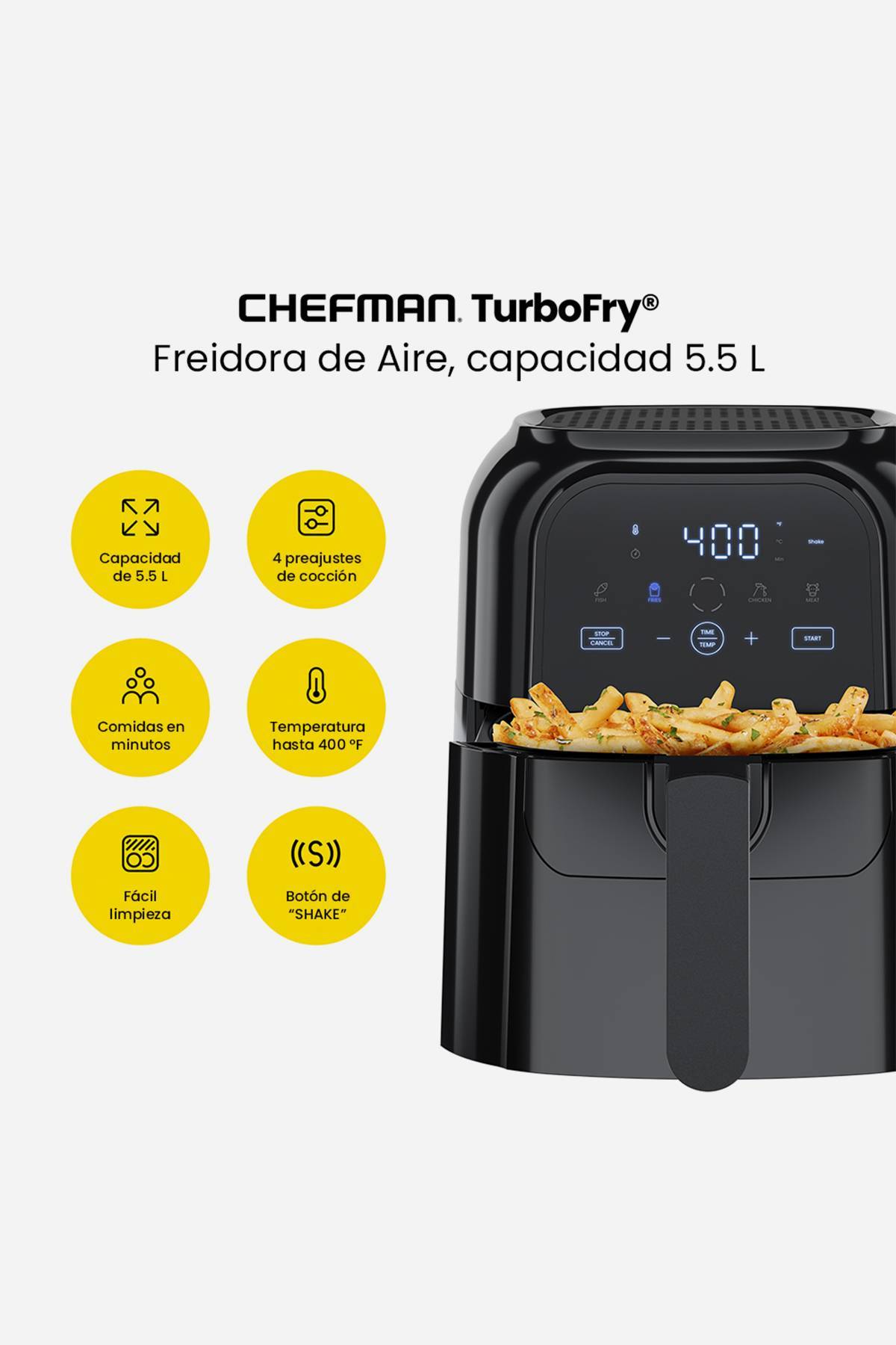 Freidora de Aire Chefman CHE-RJ38ZF6T Negro 5.5 Litros | Deprati Tienda ...