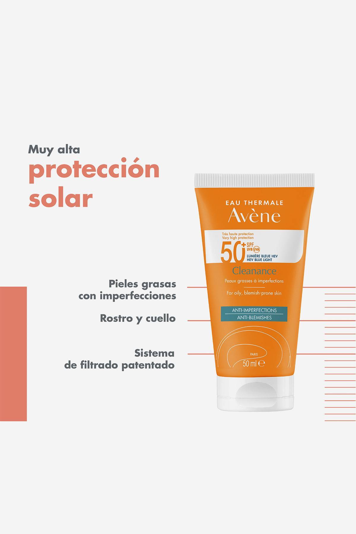 Potector Solar SPF50 Piel Grasa Cleanance Avène 50 ml | Deprati Tienda ...