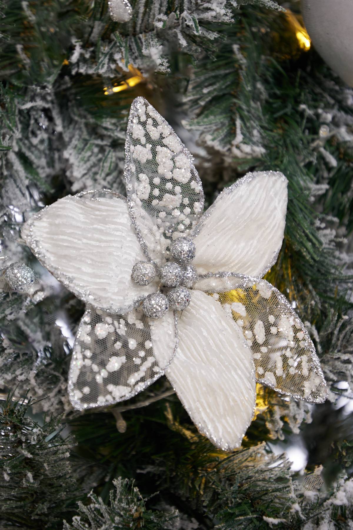 Flor Decorativa Plateada Deconova Christmas | De Prati Tienda Online