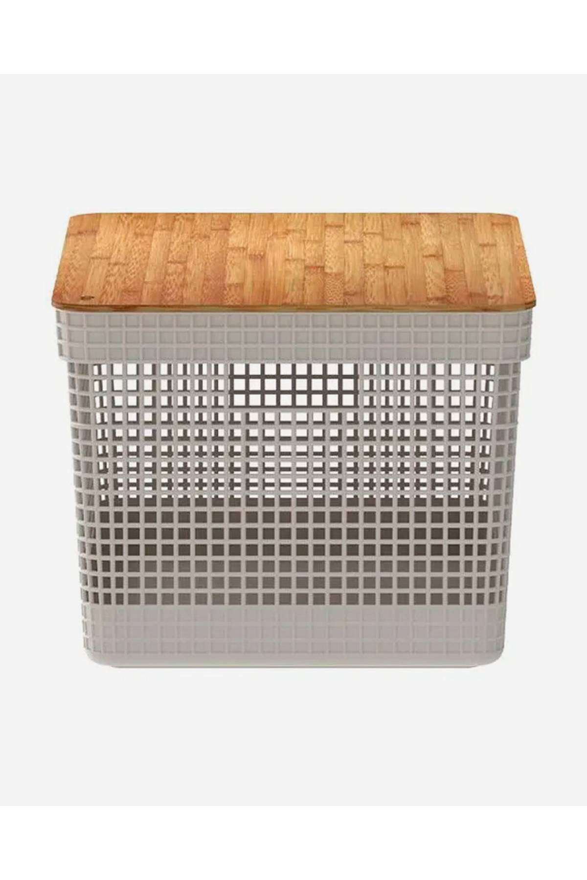 Canasta Beige con Tapa de Bambú Ou 20 Litros | Deprati Tienda Online