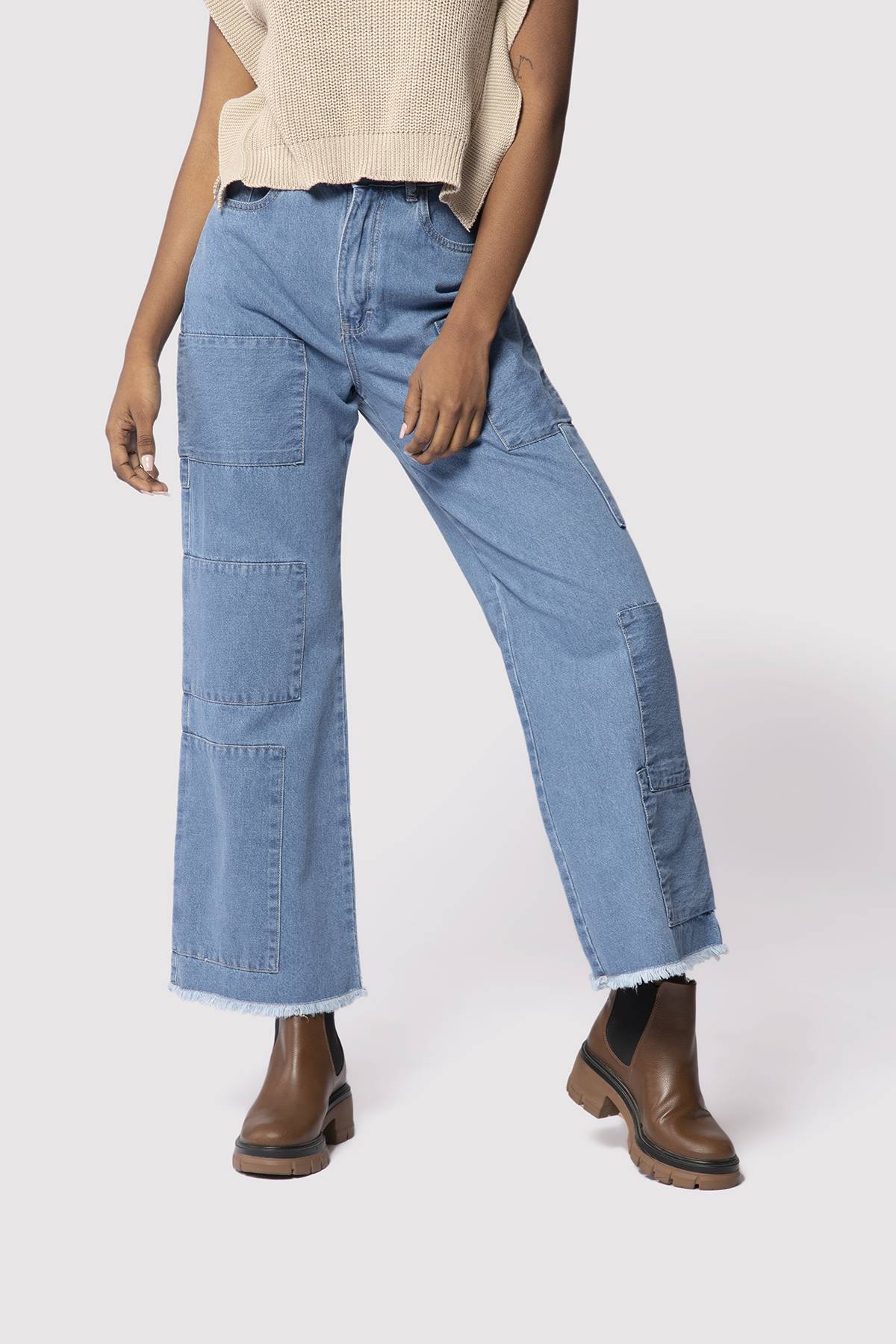 Jeans Wide Leg Patchwork H&O | De Prati Tienda Online