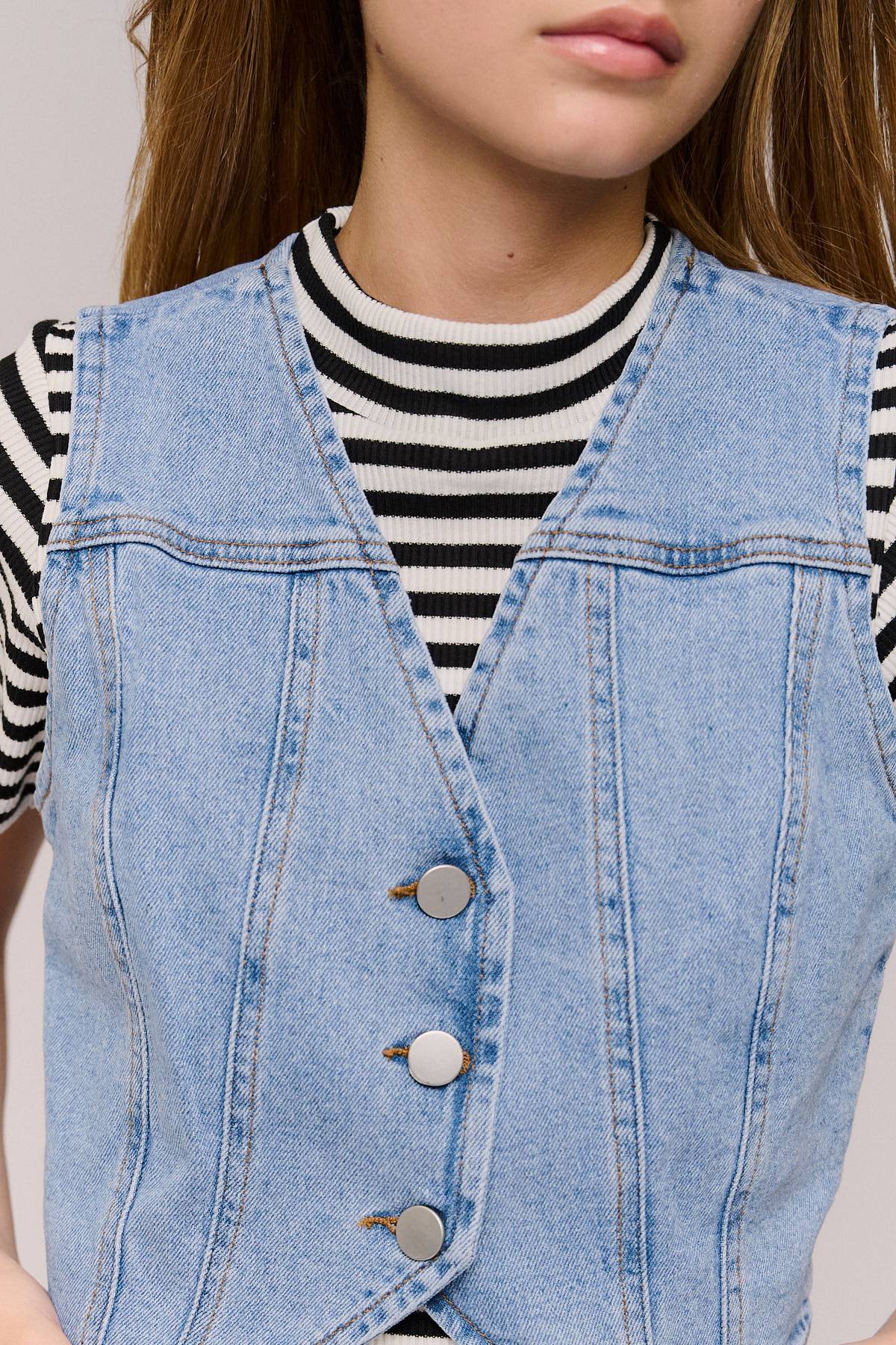 Chaleco Denim Semi Crop H&O Trybu | De Prati Tienda Online