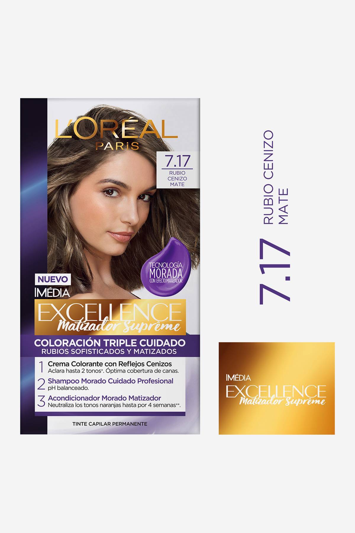 Tinte Excellence L'Oréal 7.17 Rubio Cenizo Mate | Deprati Tienda Online