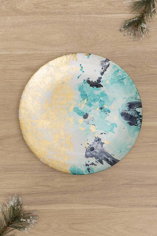 Plato Base de Vidrio Marmoleado con Turquesa | Deprati Tienda Online