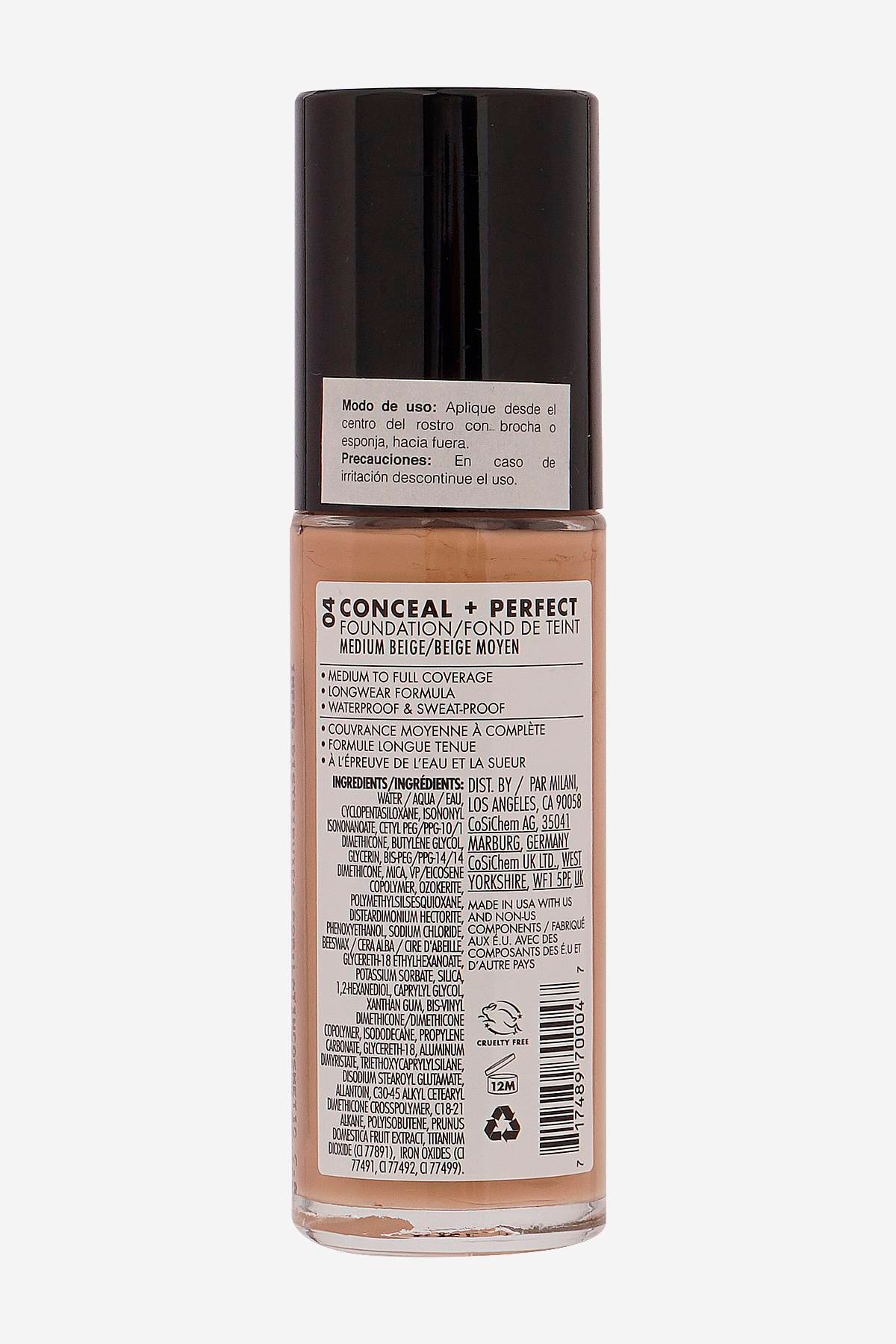 Base Líquida Conceal + Perfect Milani Medium Beige 04 | Deprati Tienda ...