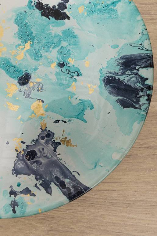 Plato Base de Vidrio Marmoleado con Turquesa | Deprati Tienda Online